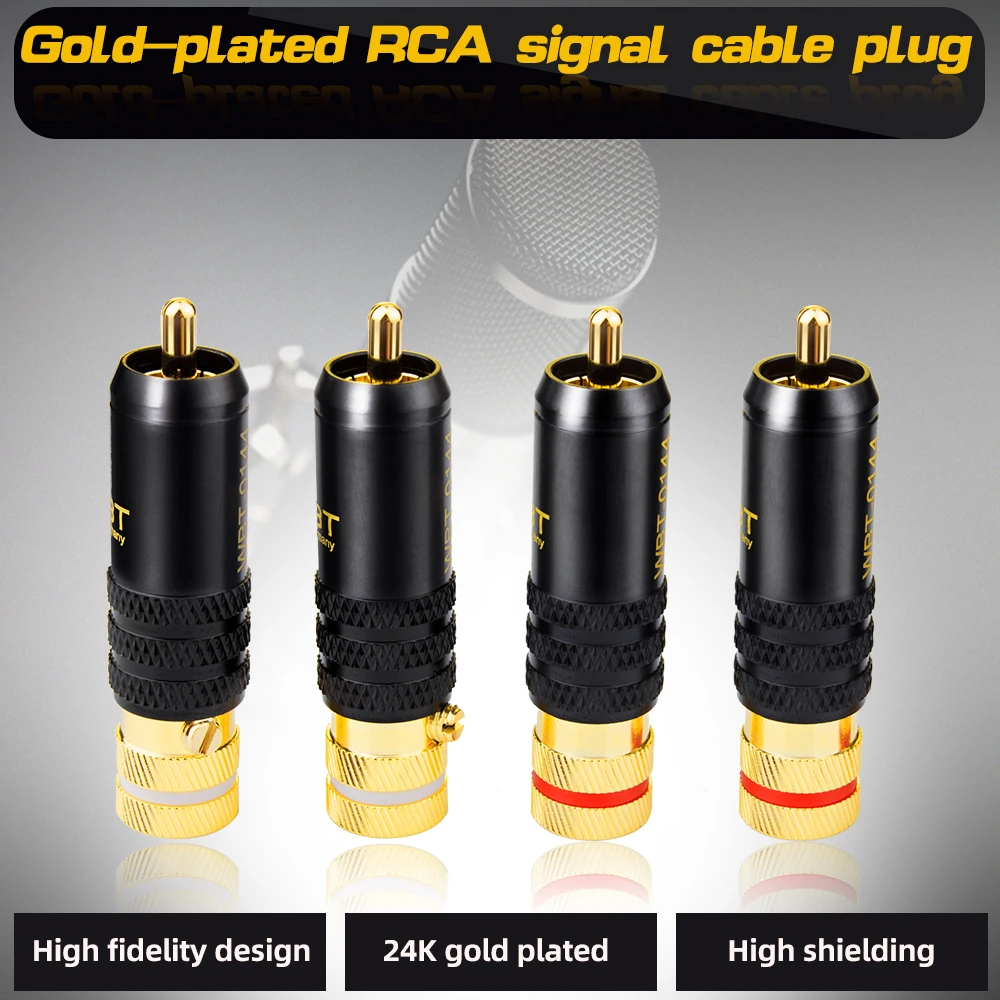 4pcs/lot New Gold Plated Copper Rca Plug Mayitr Durable Rca Connector Screws Soldering Locking ...