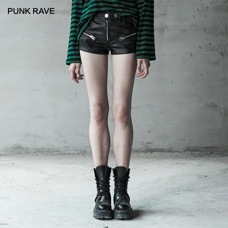 PUNK RAVE Women's Punk Locomotive Handsome PU Leather Shorts Slim Fit ...