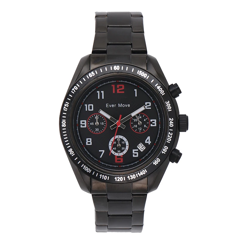 Relógio masculino redondo 6 pinos, mostrador grande de aço inoxidável à ...