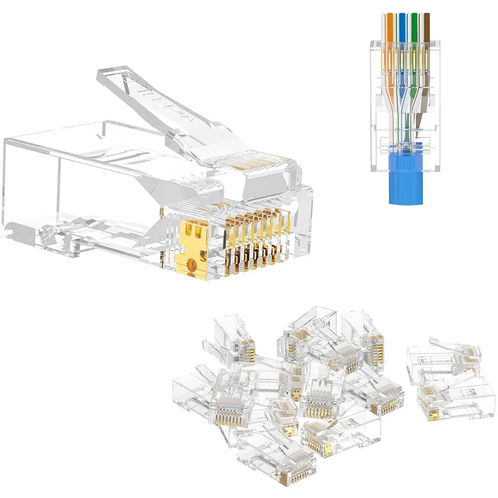 100Pcs CAT6 Connector Plugs RJ45 Network Cable Modular Pass Through ...