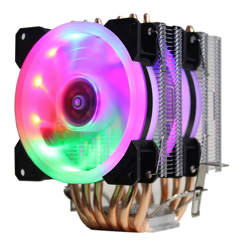 RGB LED CPU 쿨러, LGA 1150, 1151, 1155, 1156, 775/1366, AMD용, 6 히트파이프 듀얼 ...