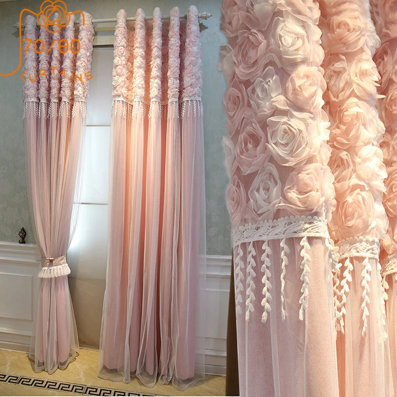Rose Love/Korean Princess Pink Lace Curtain Girl Bedroom Princess Gauze ...
