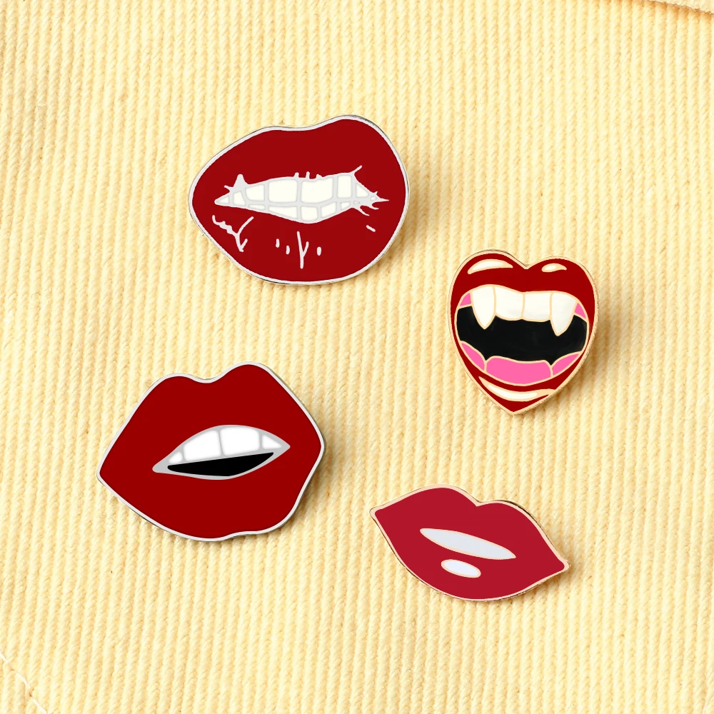 Fashion Sexy Red Lips Enamel Pin Brooches For Women Cartoon Lipstick ...