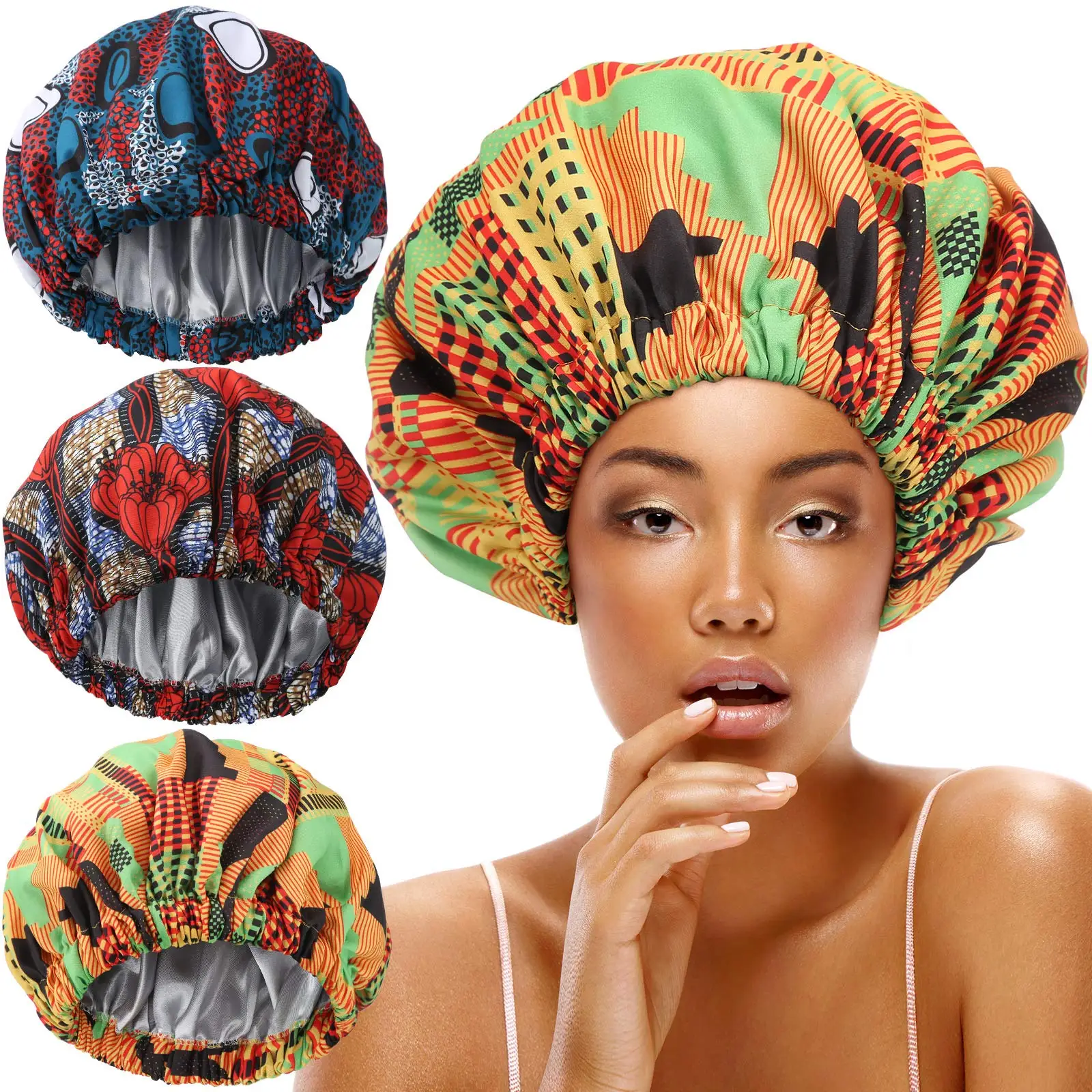 African-Silk-Satin-Sleep-Cap-Elastic-Wide-Band-Hat-Adjustable-Nightcap ...