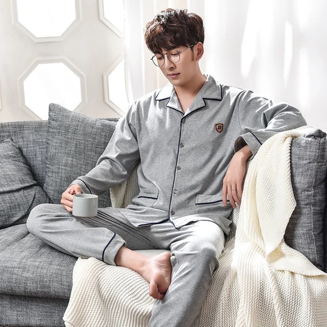 Men Sleepwear New Autumn Winter Luxury Men Home Clothing 100% Cotton ...