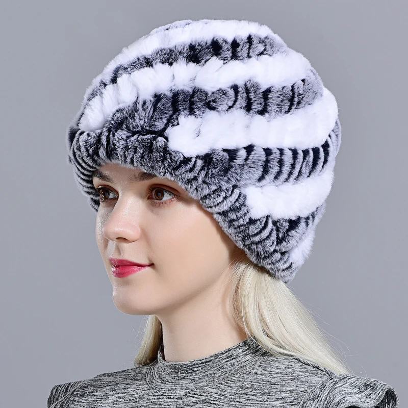 Genuine-Rex-Rabbit-Fur-Hat-Snow-Cap-Winter-Hats-for-Women-Girls-Real ...