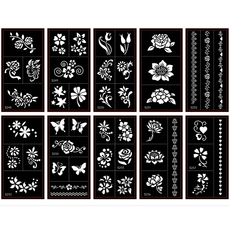 Henna Tattoo Stencils Kit (12 Sheets),Self-Adhesive Butterfly/Feather ...