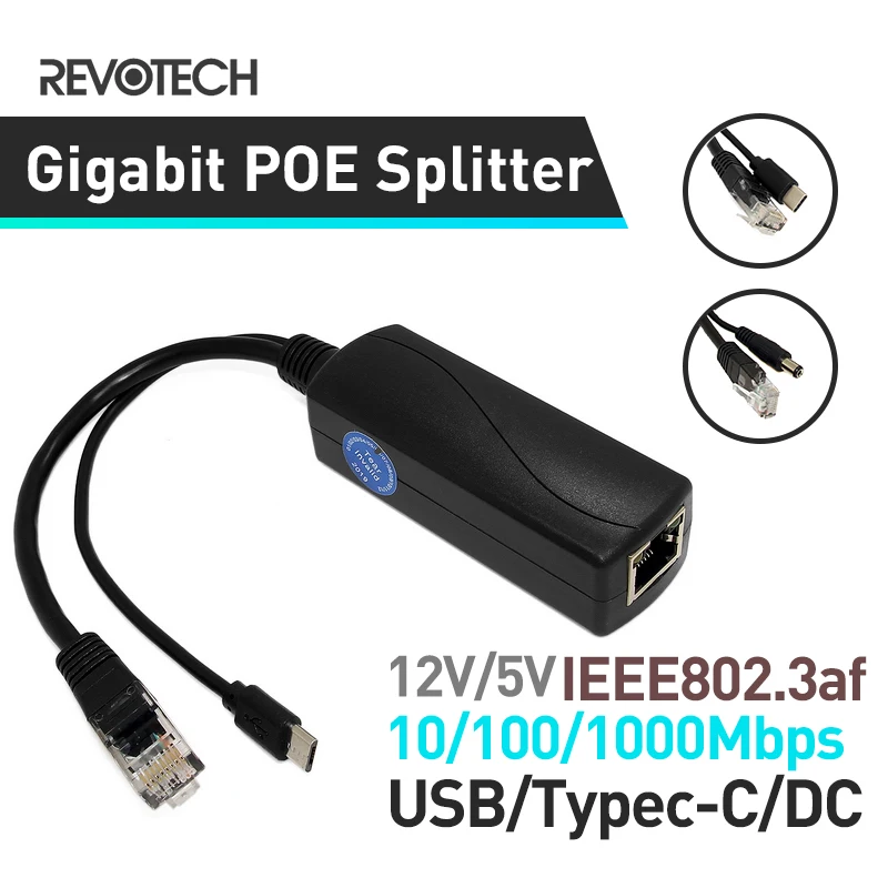 Revotech 2.5Gigabit PoE Splitter Micro USB/Type-C/DC IEEE 802.3af 1000 ...