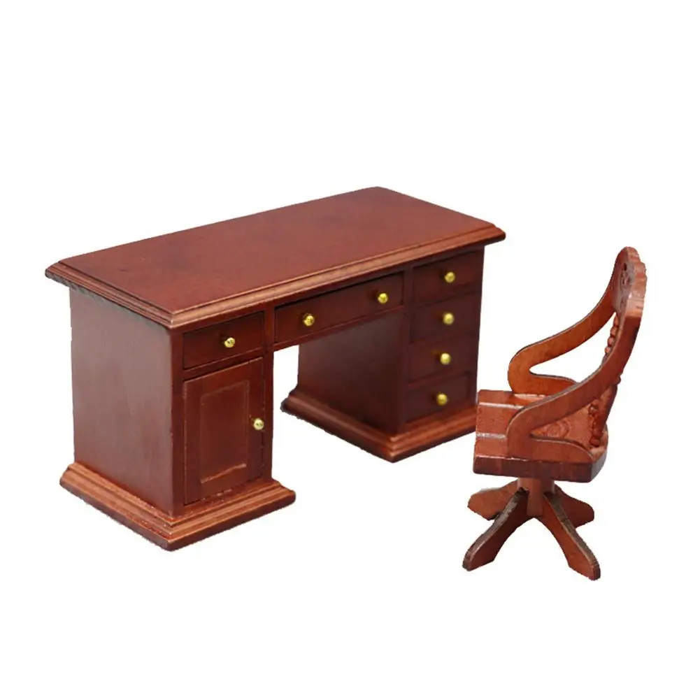 2Pcs-Set-1-12-Dollhouse-Miniature-Wooden-Desk-Computer-Chair-Furniture ...