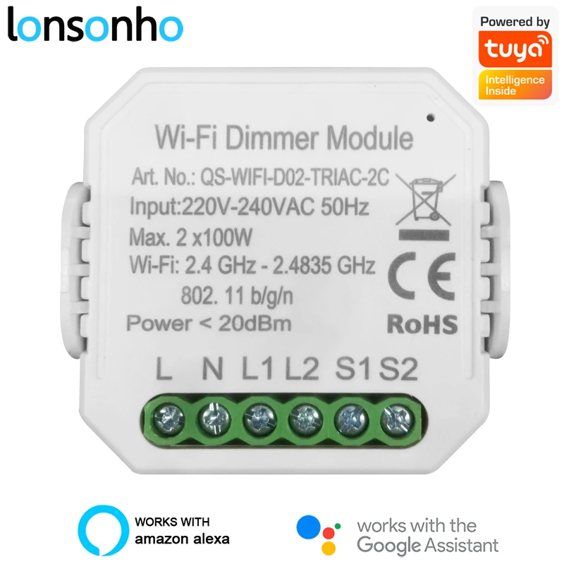 Lonsonho Tuya Smart WiFi Triac Dimmer Switch Module 1 2 gang 2 Way ...