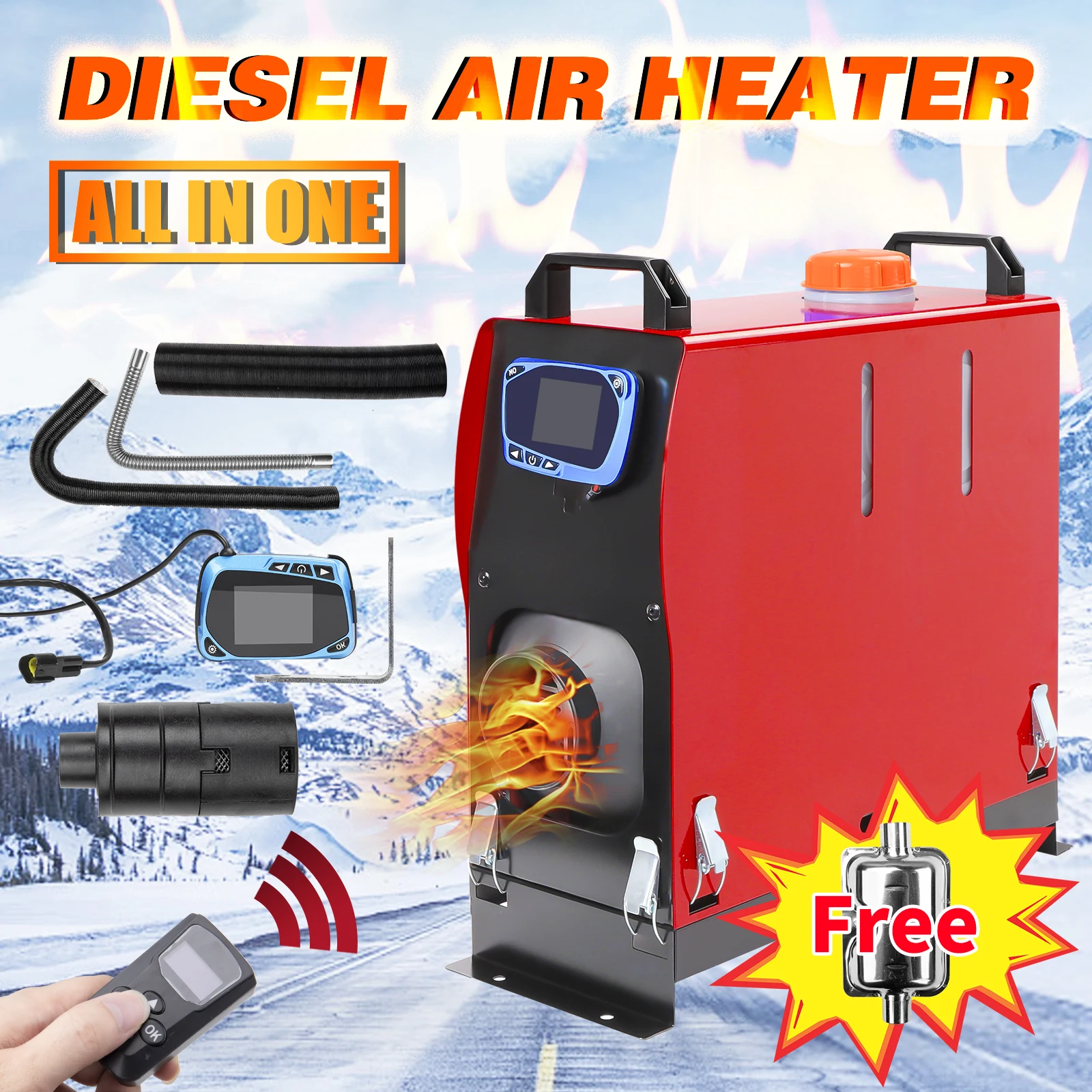 All In One Car Heater 5kw-8kw Air Diesel Heater Red Color 12v With Lcd ...