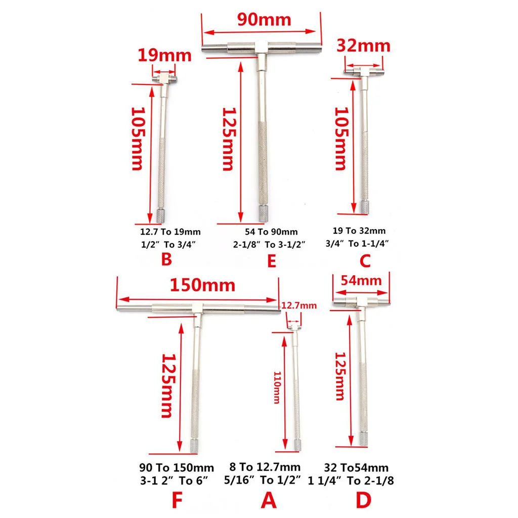 6pcs Precision Telescopic Gauge 8-150 mm, Stainless Steel Measurement ...