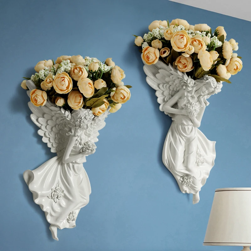 Angel-vase-wall-decoration-resin-flower-shelf-pendant-art-mural-crafts ...