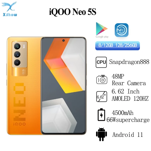 Original New IQOO NEO 5S Smartphone Snapdragon 888 4500 mAh 66W Super Charge 48MP Camera 6.62 ...