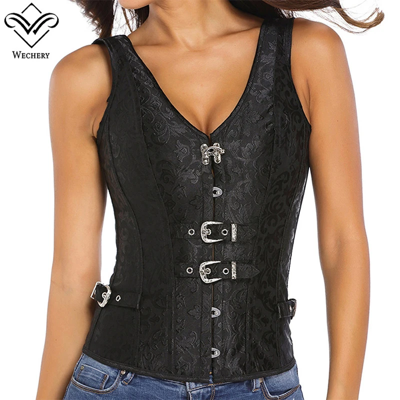 Wechery Corset Steampunk Gothic Corsets And Bustiers Modeladora Black ...