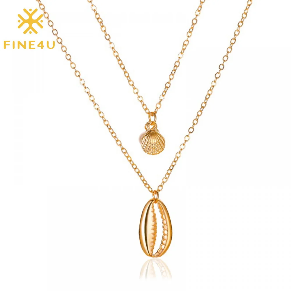 Fine4u N955 Bohemian Sea Shell Pendant Chokers Necklaces Multi Layer ...