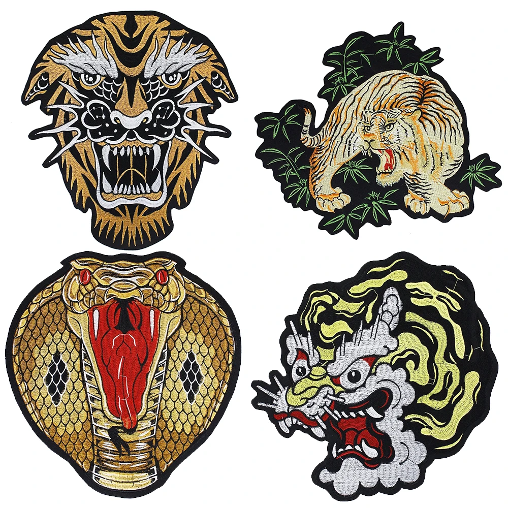2pc Large Tiger Snake Dragon Lion Patch Iron On Biker Back Badge Punk ...