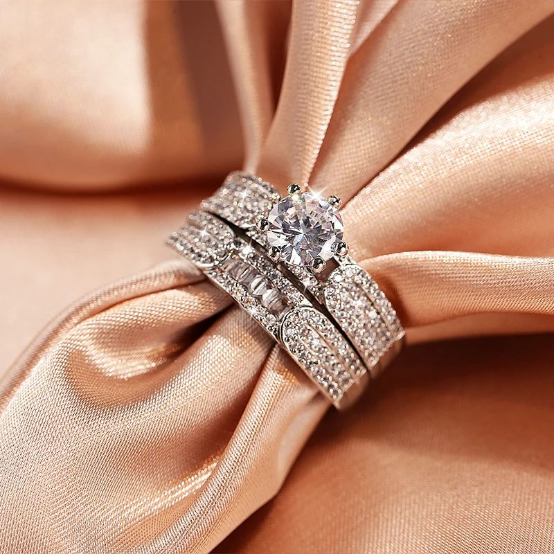 Fashion-Women-s-Two-piece-Ring-Shiny-Zircon-Geometric-Ring-Double-Layer ...