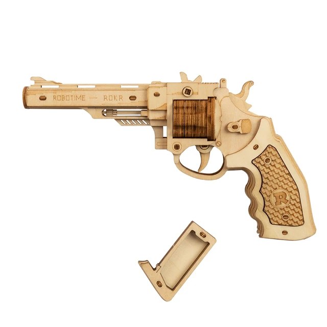 Robotime Rokr DIY Revolver,Scatter with Rubber Band Bullet Wooden Model ...
