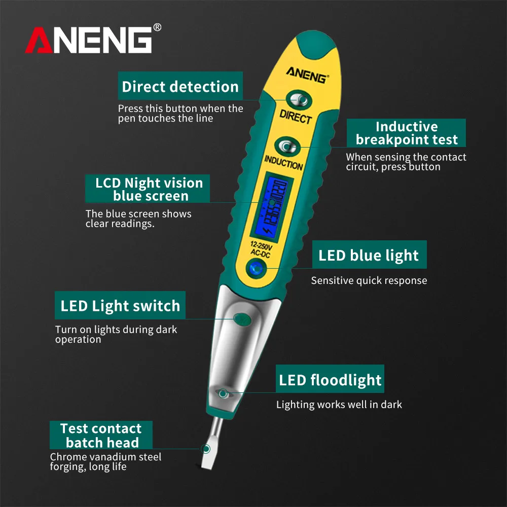ANENG-Testing-Pen-AC-DC-12-250V-LCD-Digital-Display-Voltage-Test-Pen ...