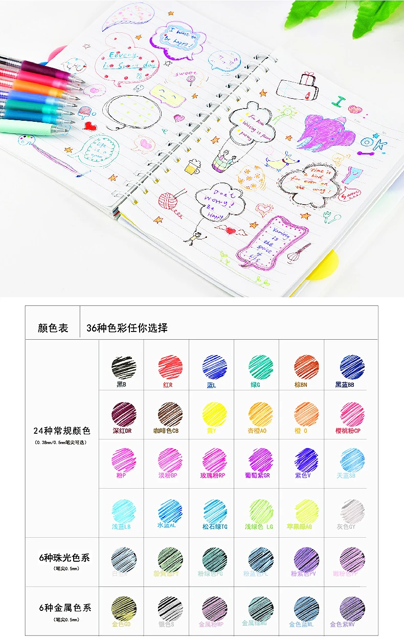 STYLO,Black 6 0.38mm--stylo Gel Fluorescent en métal nacré, multicolore ...