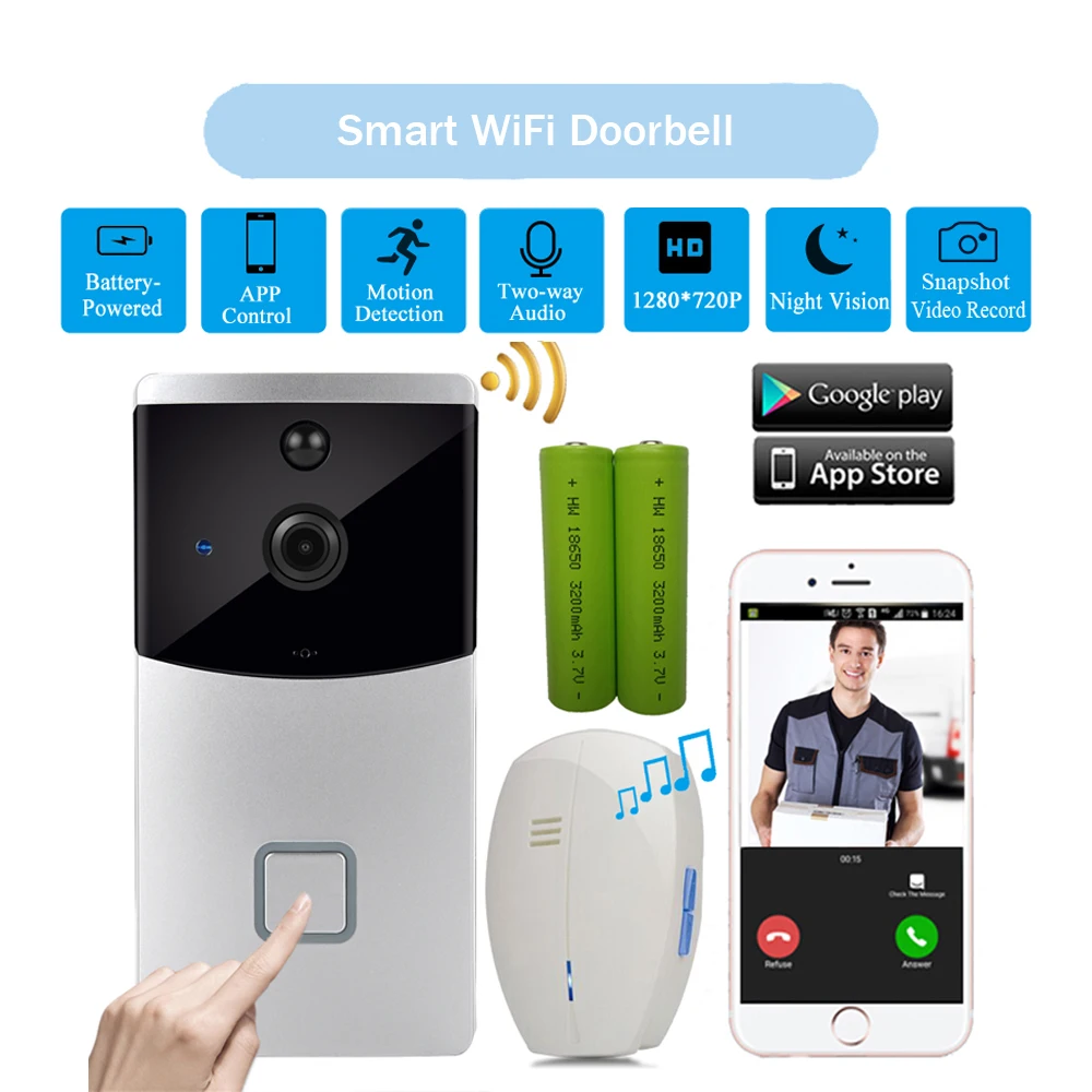 Smart Wireless WiFi Video Doorbell 720P HD Camera Door Phone Intercom ...