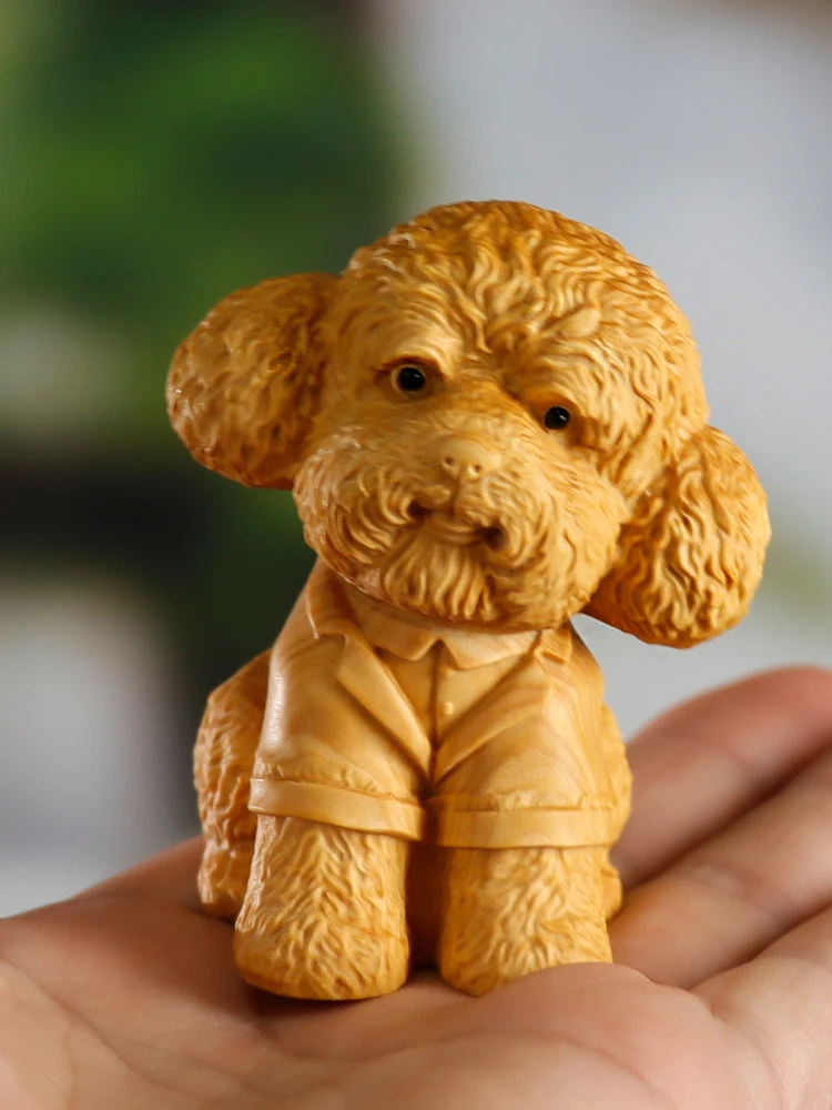 Wooden Cockapoo Puppy Decorative Figurines Home Room Office Potted Pla ...