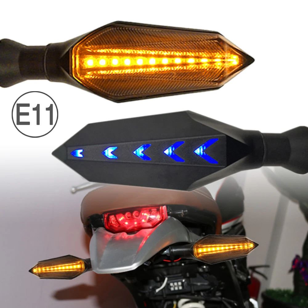 Motorcycle Turn Signal Light LED Dual Color Amber Indicator Blue Brake ...