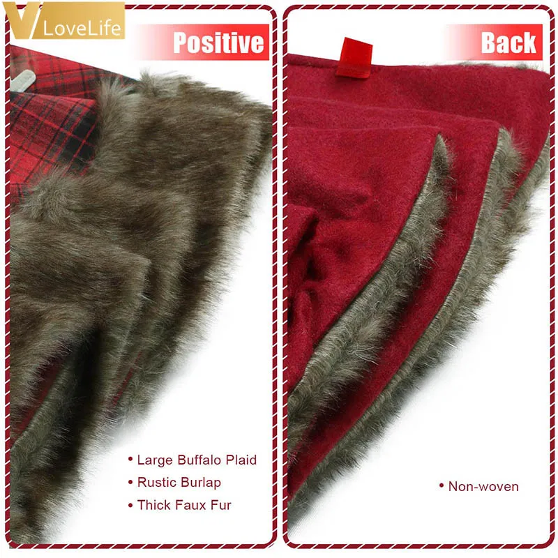 Christmas Tree Skirt Fur Red Black Plaid Gold Silver White Christmas ...