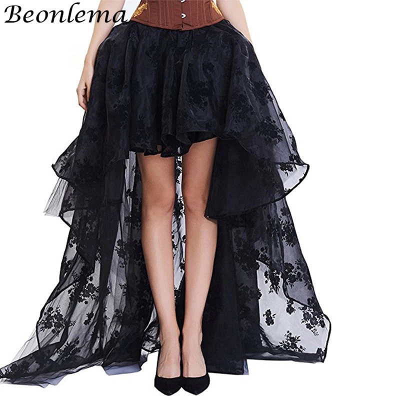 Beonlema Long Skirt Women Gothic Maxi Jupe Sexy Black Skirts Mesh Goth ...