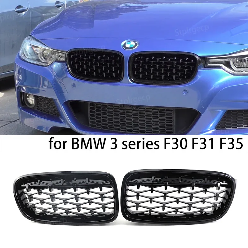 Diamond-Front-Bumper-Kidney-Grill-Double-Slat-Racing-Sport-Grille-for ...