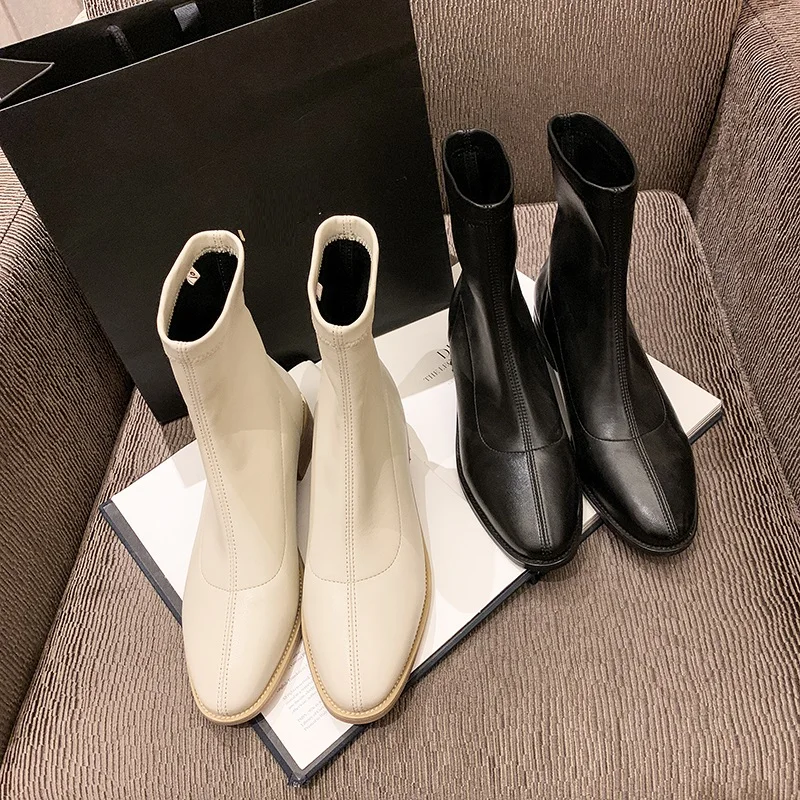 Botines sin talón para mujer, botas concisas de tela elástica, estilo ...