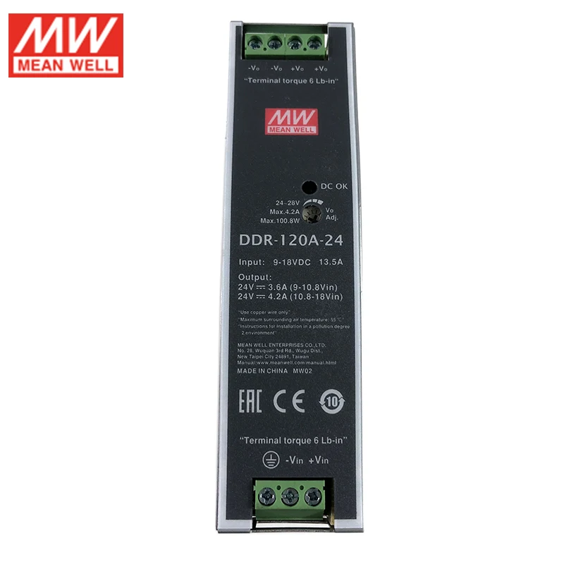MEAN WELL DDR-120A-24 100W DIN Rail DC-DC Converter อินพุต 9-18V DC ถึง 24V DC 4.2A 100W แหล่ง ...