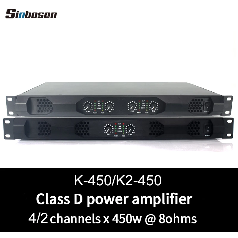 Sinbosen AMPLIFICADOR DE POTENCIA K4 450, 8 ohmios, 450 vatios, Clase D 1u, cine en casa ...