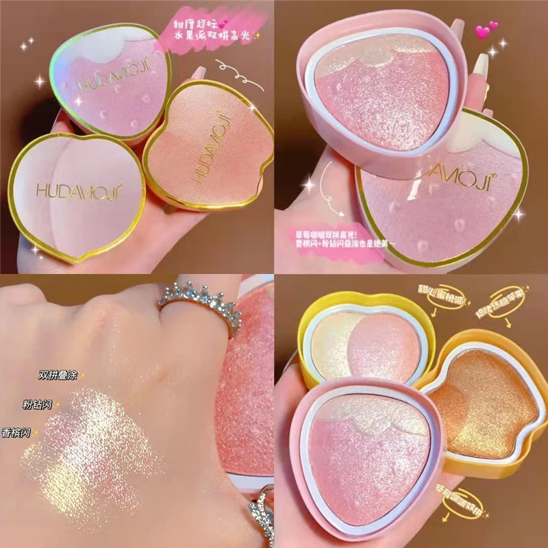 귀여운 딸기 형광펜 팔레트 메이크업 페이스 컨투어 파우더 브론저 메이크업 블러셔 프로페셔널 팔레트 화장품브론저and하이라이터