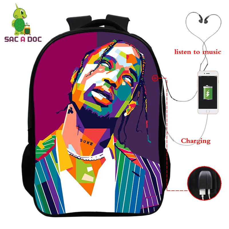 Famoso bolso escolar de rapero de travis scott, mochila para portátil ...