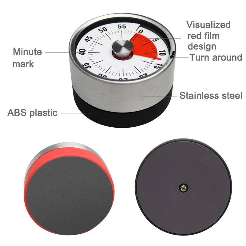Kitchen Timer Magnet Round Shape Stainless Steel Mechanical Cooking ...