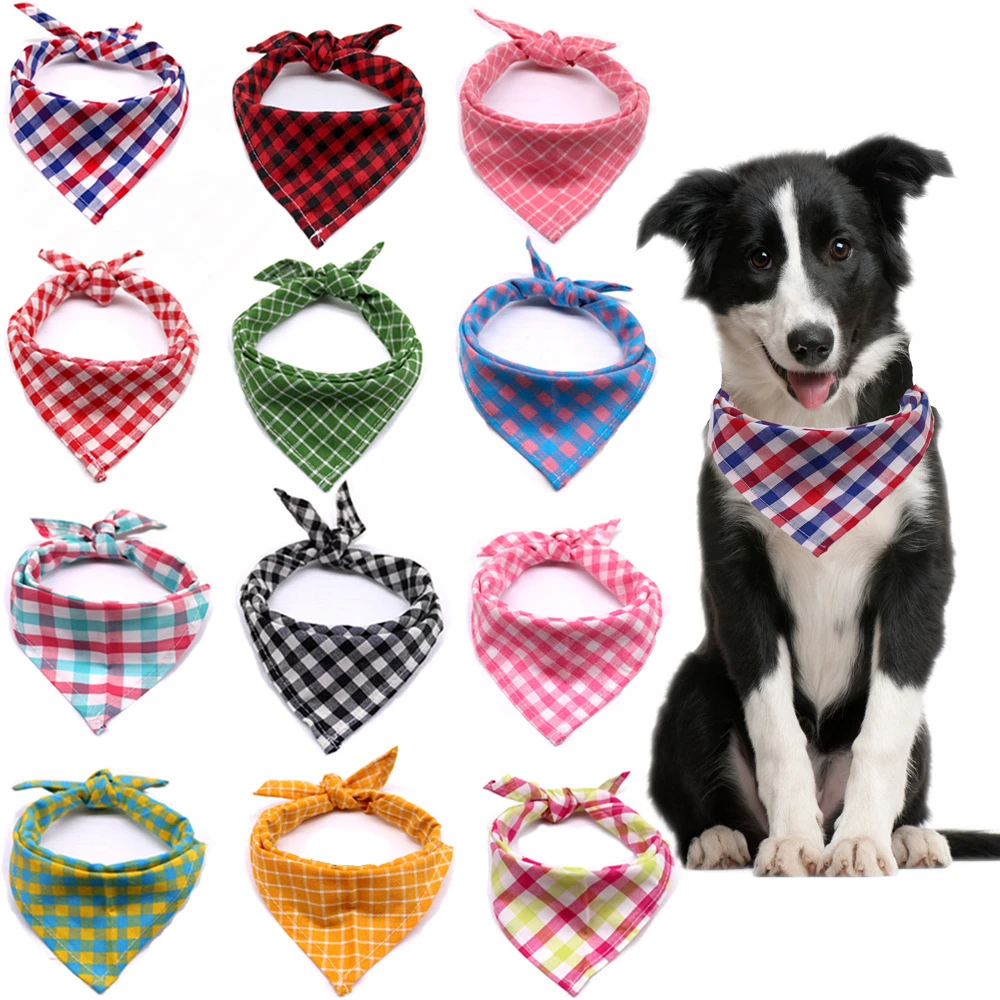 Pet Dog Bandana Small Large Dog Bibs Scarf Washable Cozy Cotton Plaid ...