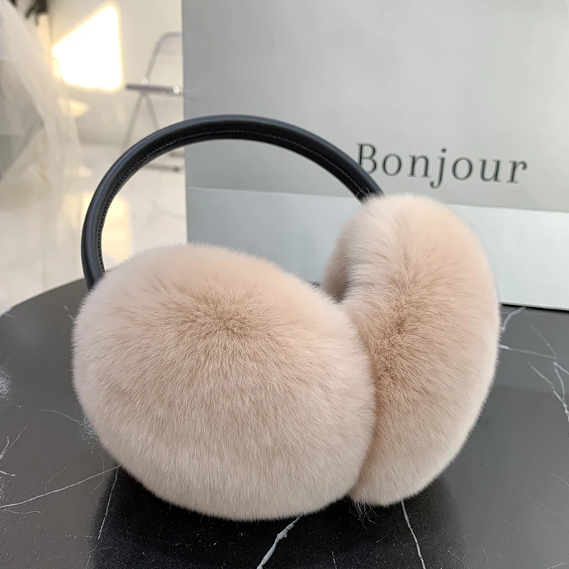 Natural 100% Rex Rabbit Fur Earmuffs Women Fashion Men Warm Russia ...