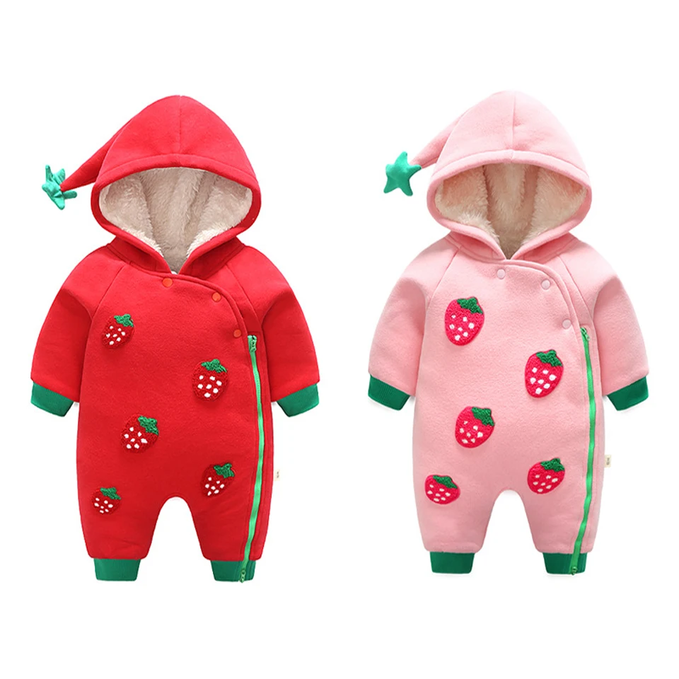 Baby Girls Clothes 2019 New born Winter Hooded Rompers Thick Cotton ...