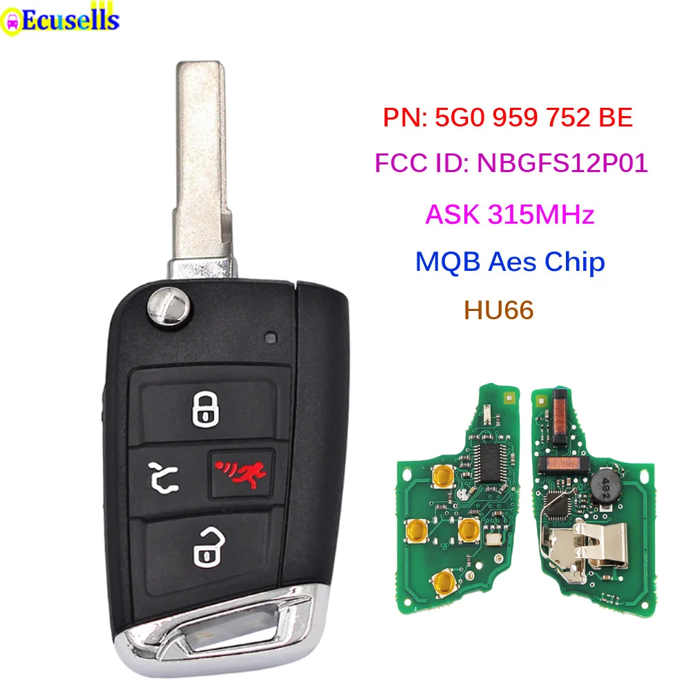 3+1 Button ASK 315MHz Smart Key MQB AES Chip for 2015-2020 Golf GTI PN ...