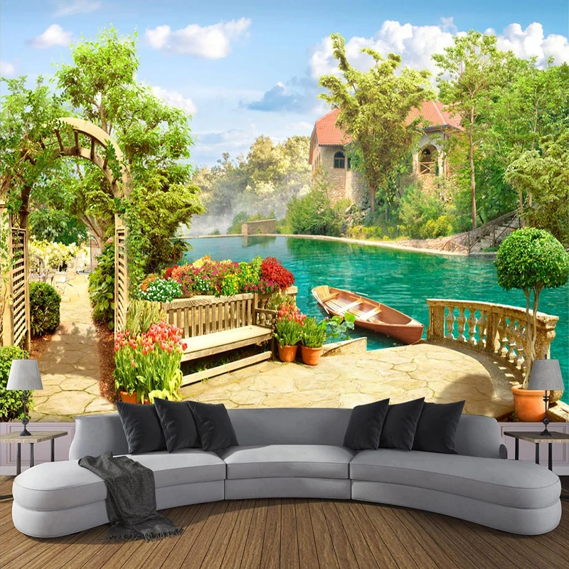 Custom Mural Garden Lake Landscape 3d Stereoscopic Space Living Room ...