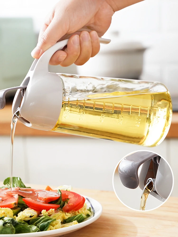 Household Glass Oil Pot With Lid Automatic Opening Closing Leak-proof ...