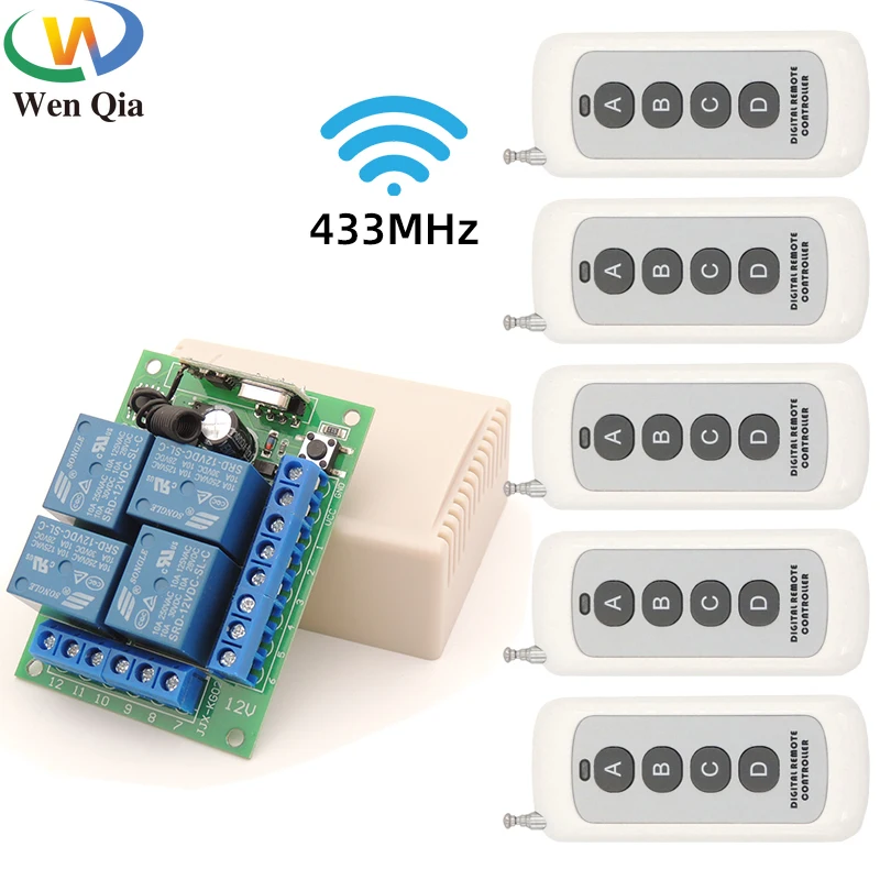 Wenqia Wireless Smart Switch Rf 433mhz Module Universal Gate Remote Control 12v 4ch Relay On/off ...