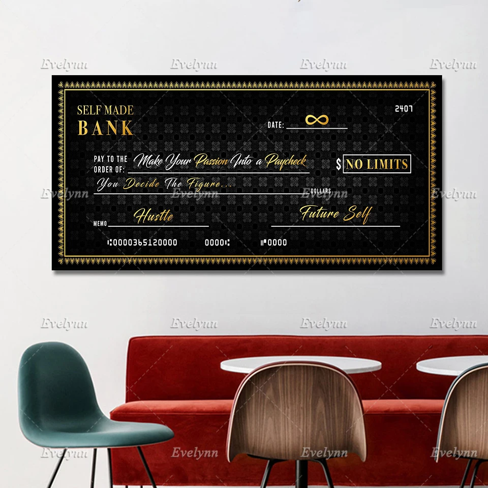 Modern-Hd-Prints-Poster-Creative-Canvas-Art-Self-Made-Bank-Cheque-Gold ...