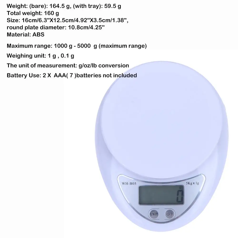 11LB/5000g Digital Kitchen Scales Stainless Steel Cooking Food ...
