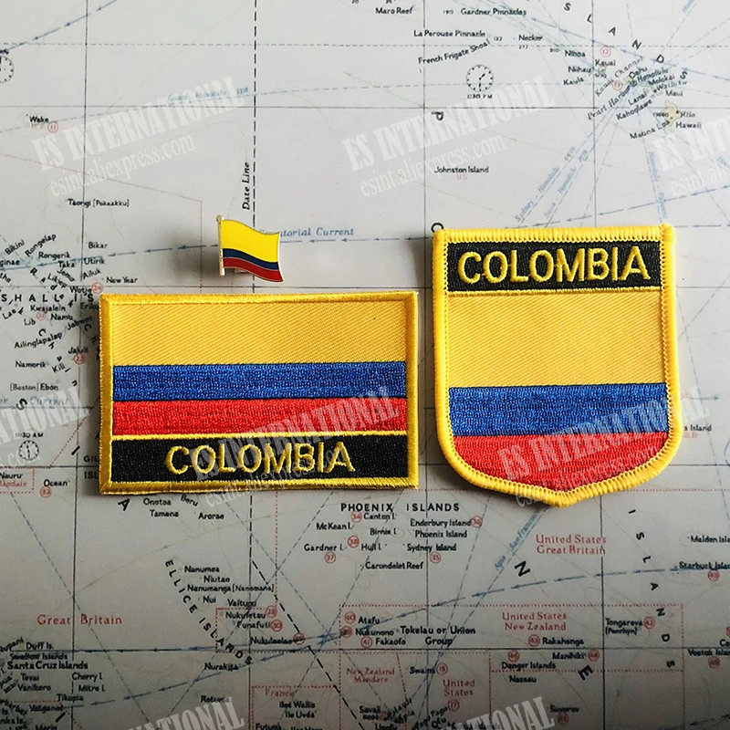 COLOMBIA National Flag Embroidery Patches Badge Shield And Square Shape Pin One Set On The Cloth ...