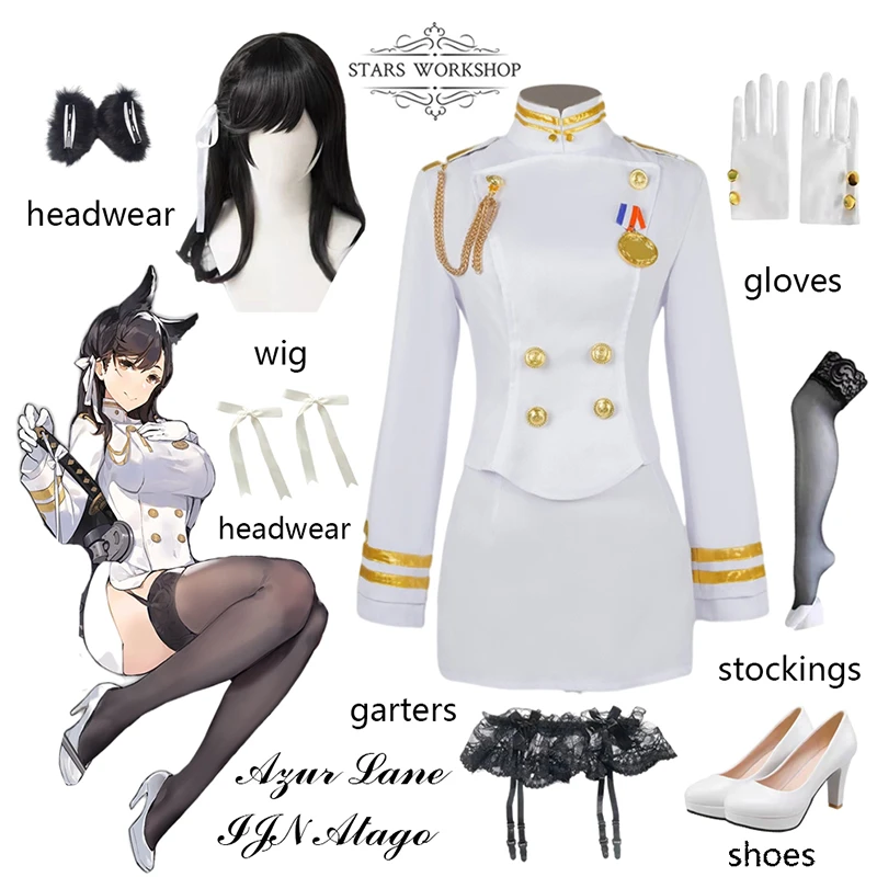 Game Azur Lane Ijn Takao Ijn Atago Cosplay Costumes White Ship Uniform ...