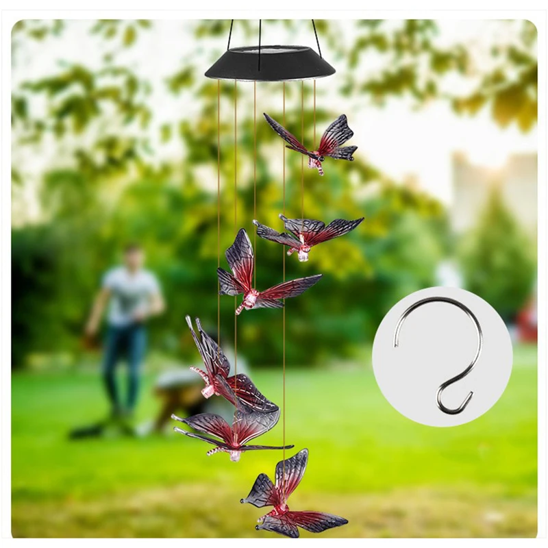 Colorful-Solar-Power-Wind-Chime-Hummingbird-Waterproof-Windchime-Light ...