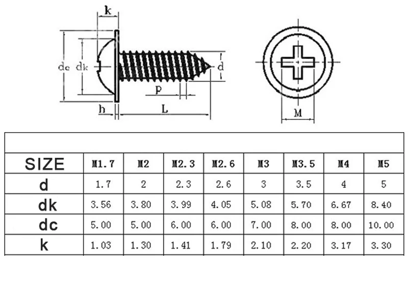 VIS,M2.6-10mm--Tête De Casserole À Vis Autotaraudeuse Pwa M1.4 M1.7 M2 M2.3 M2.6 M3 M3.5 M4, 100 ...